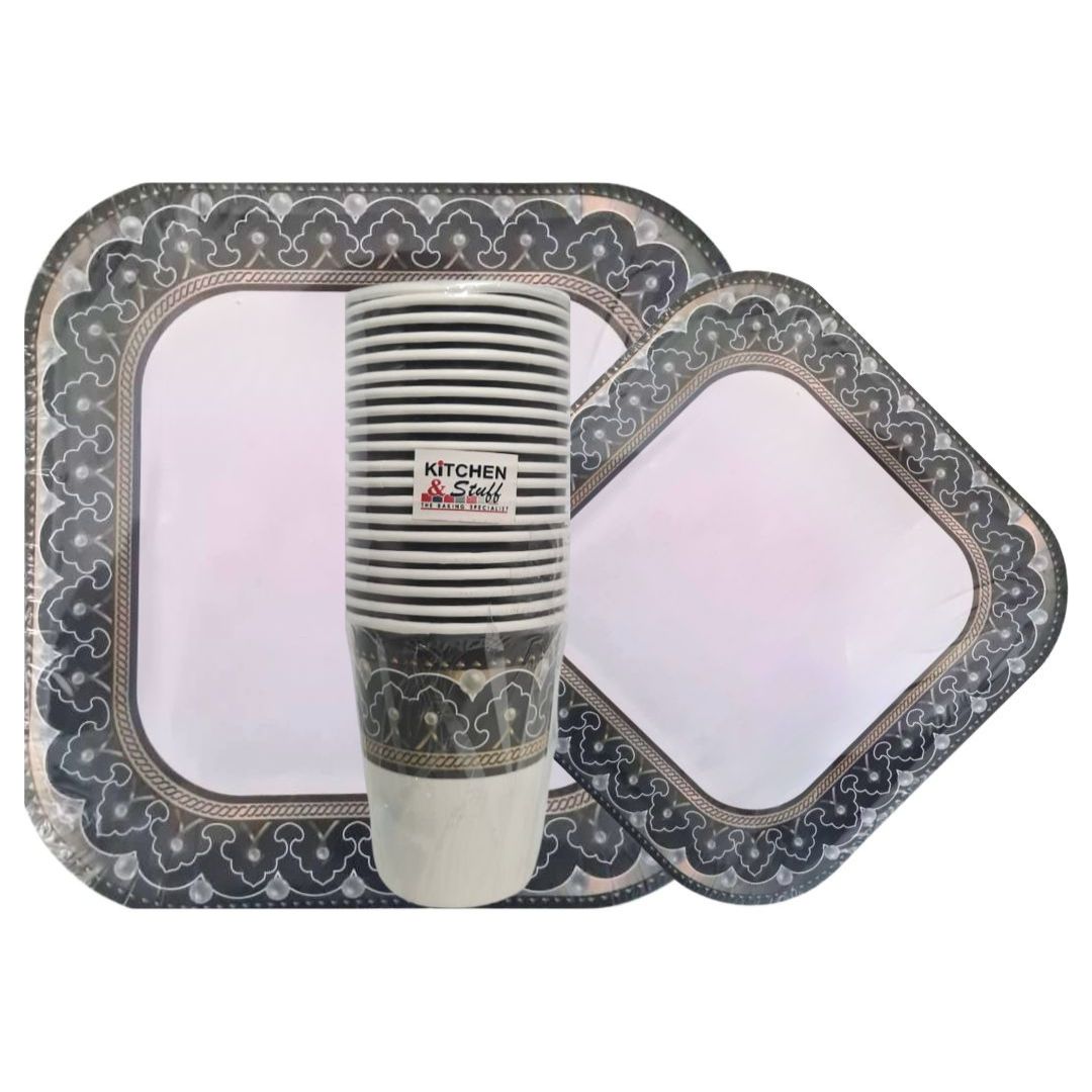 Paper Plate Set Square Fancy 20Plates/20Side Plates/20Cups - Click on ...