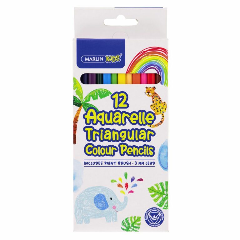 Marlin Kids Aquarelle Triangular Colour Pencils 12s – Superb Hyper