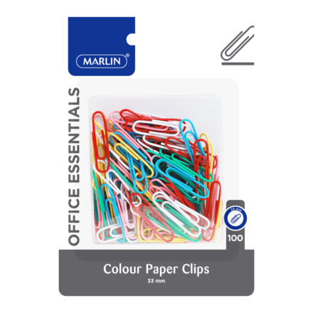 Marlin Office Essentials Colour Paper Clips 100s - Superb Hyper